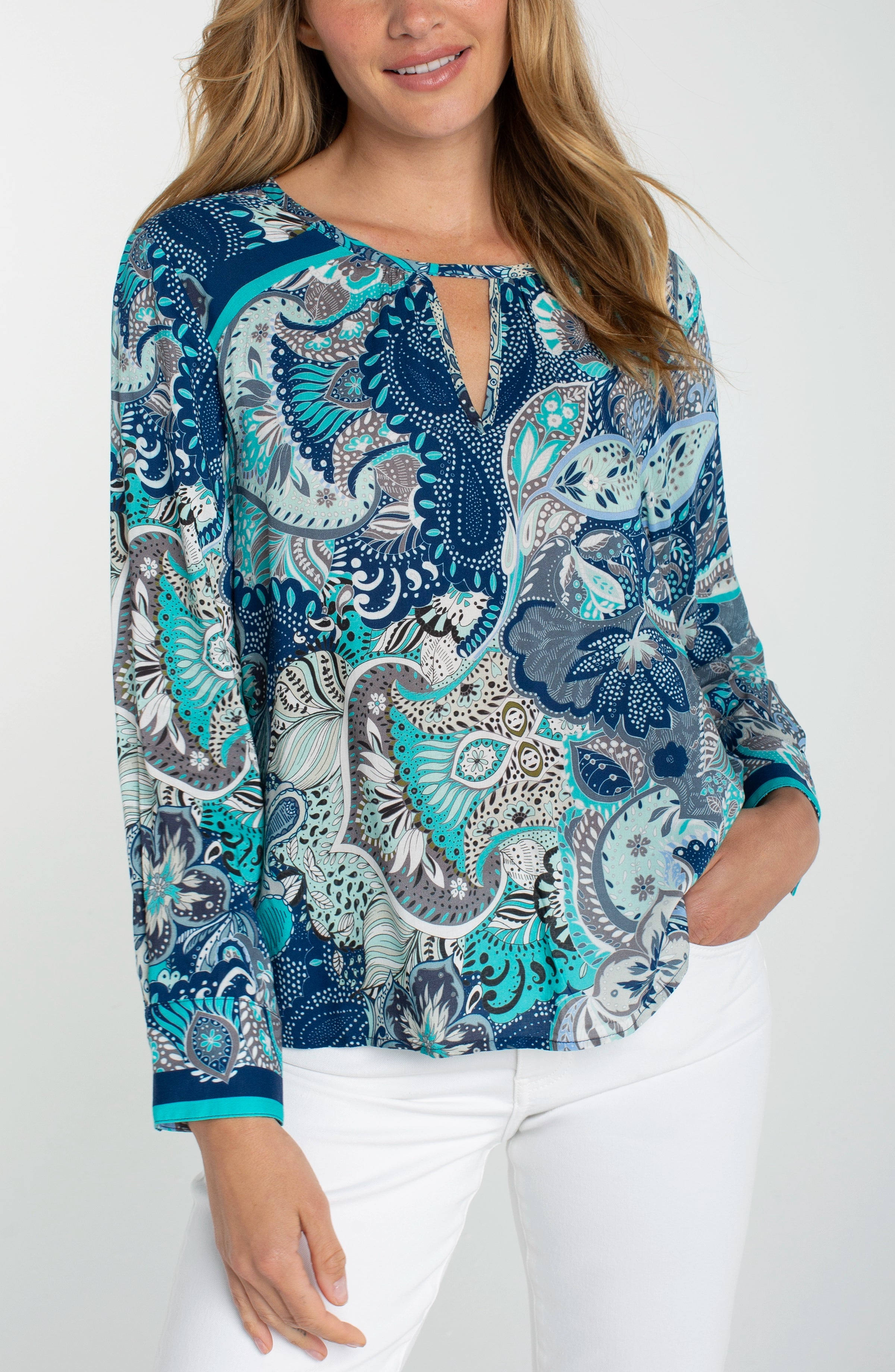 Long Sleeve Woven Top W/ Keyhole Neckline – Rachelle M. Rustic House Of ...